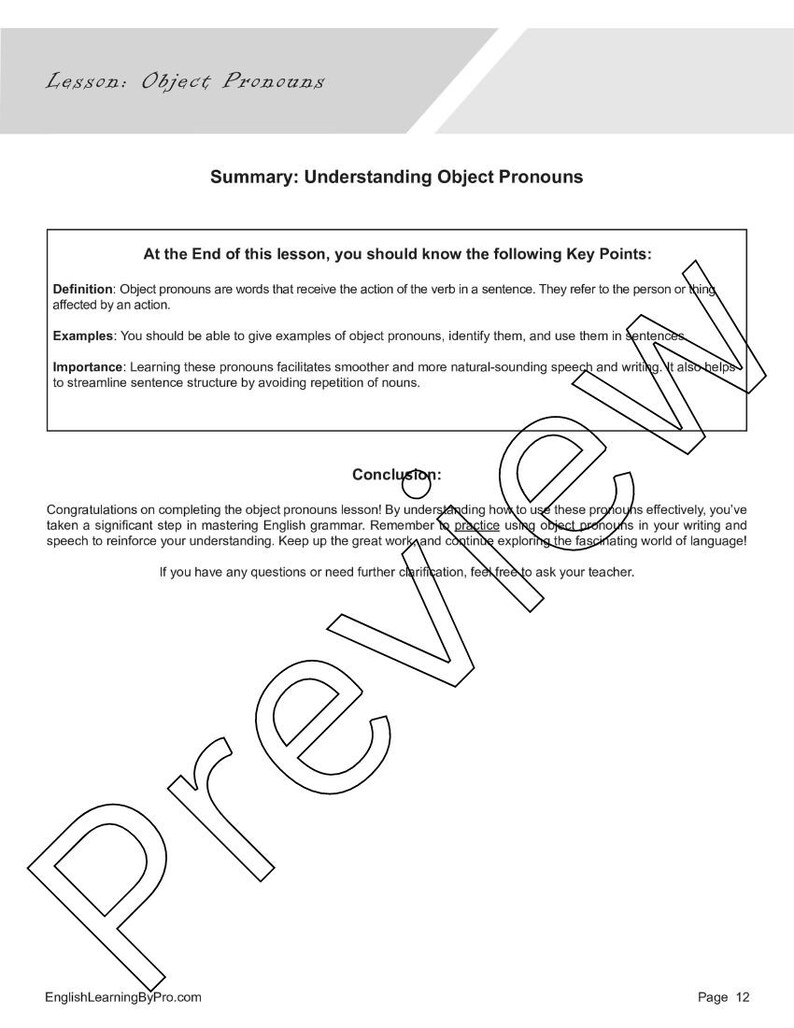 Object Pronouns Lesson: Introduction + 2 Worksheets (editable, Fillable ...