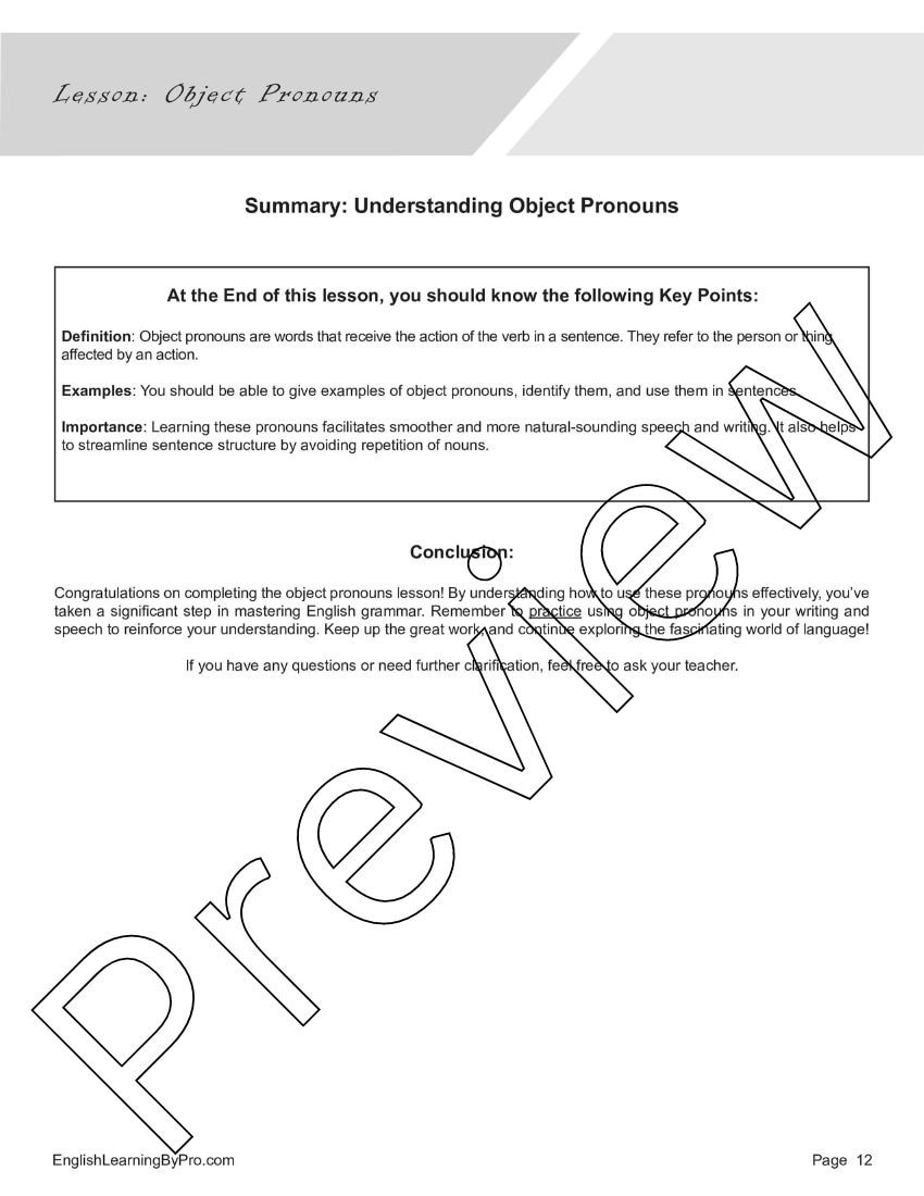 Object Pronouns Lesson: Introduction 2 Worksheets editable, Fillable ...