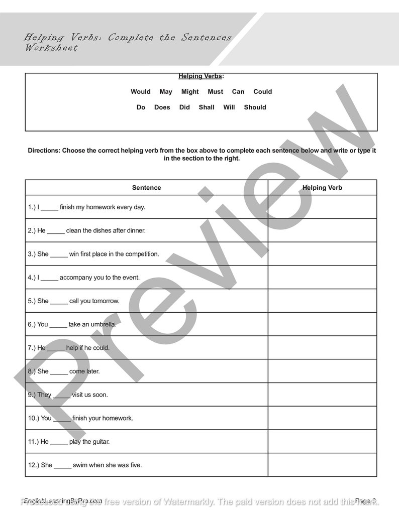 Helping Verbs Worksheets Bundle for English Learners and English ...