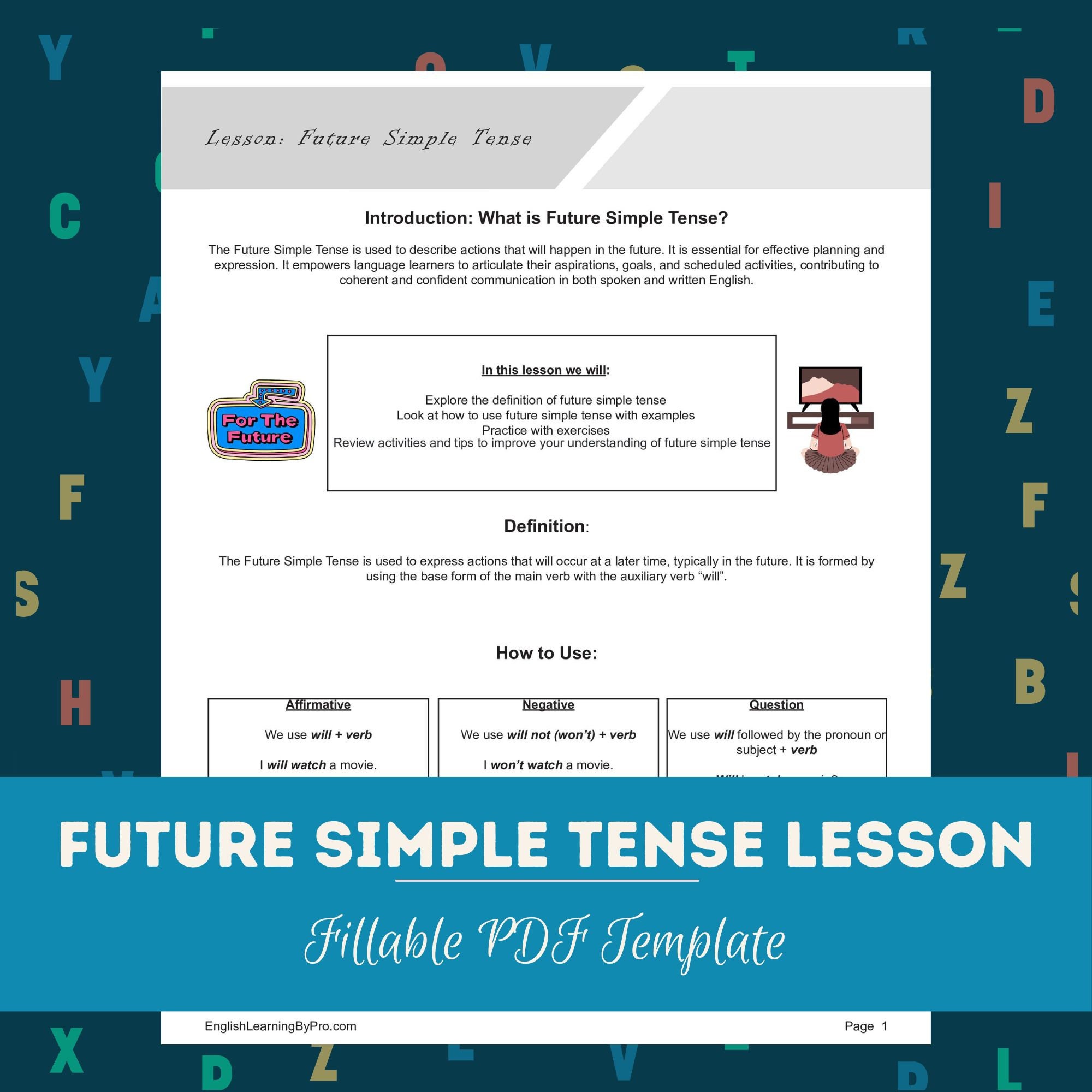 Future Simple Tense Verb Lesson: Introduction + 3 Worksheets (editable ...