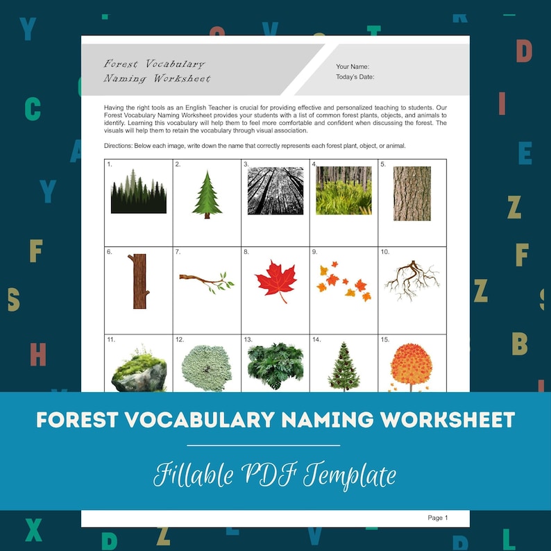 Forest Vocabulary Naming Worksheet for English Learners and English ...