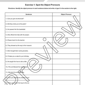 Object Pronouns Lesson: Introduction 2 Worksheets editable, Fillable ...