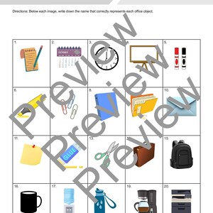 Office Vocabulary Naming Worksheet for English Learners and English ...