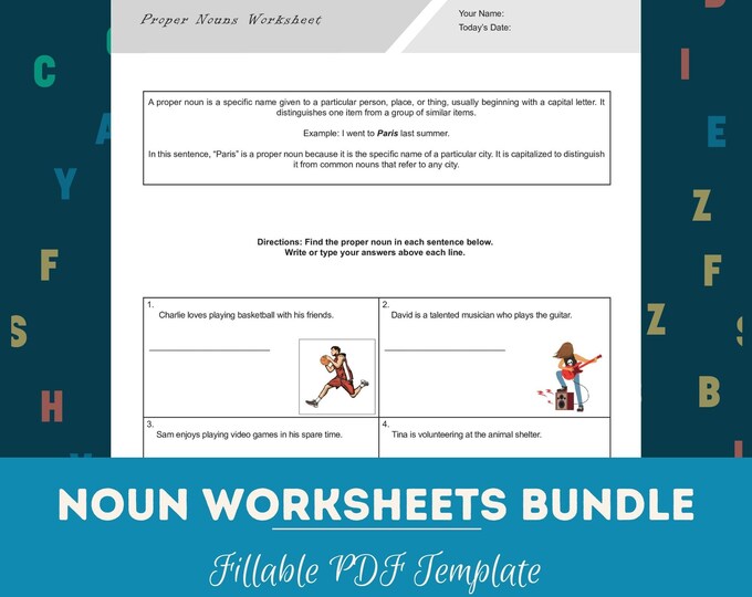 Basical English Noun-pronoun-verb Worksheets - Etsy Canada