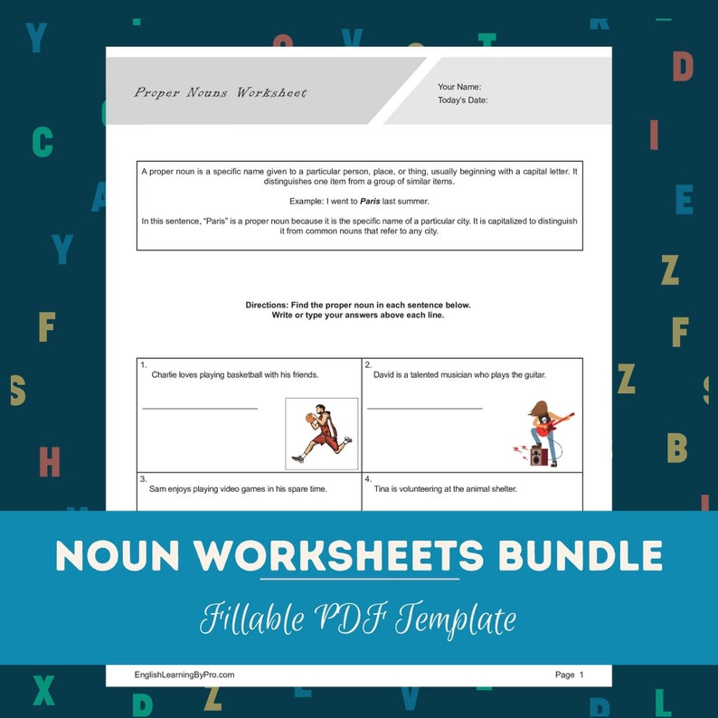 Noun Worksheets Bundle for English Learners and English Teachers ...