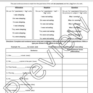 Past Continuous Verbs Worksheets Bundle for English Learners and ...