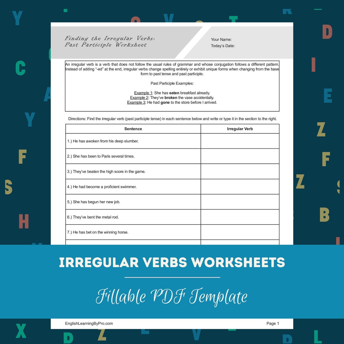 Irregular Verbs Worksheets Bundle for English Learners and English ...