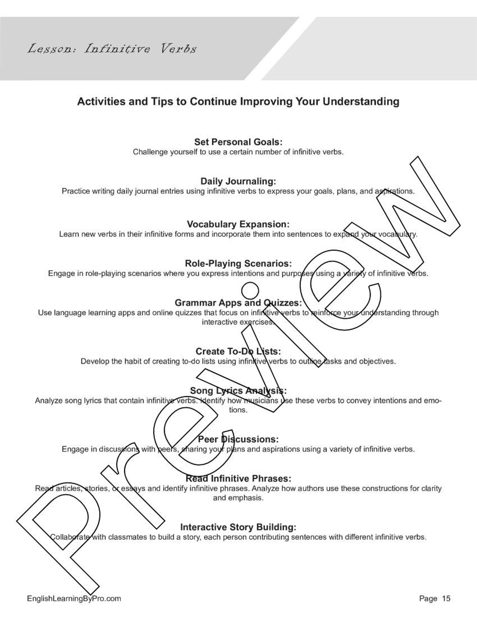 Infinitive Verbs Lesson: Introduction + 4 Worksheets (editable ...