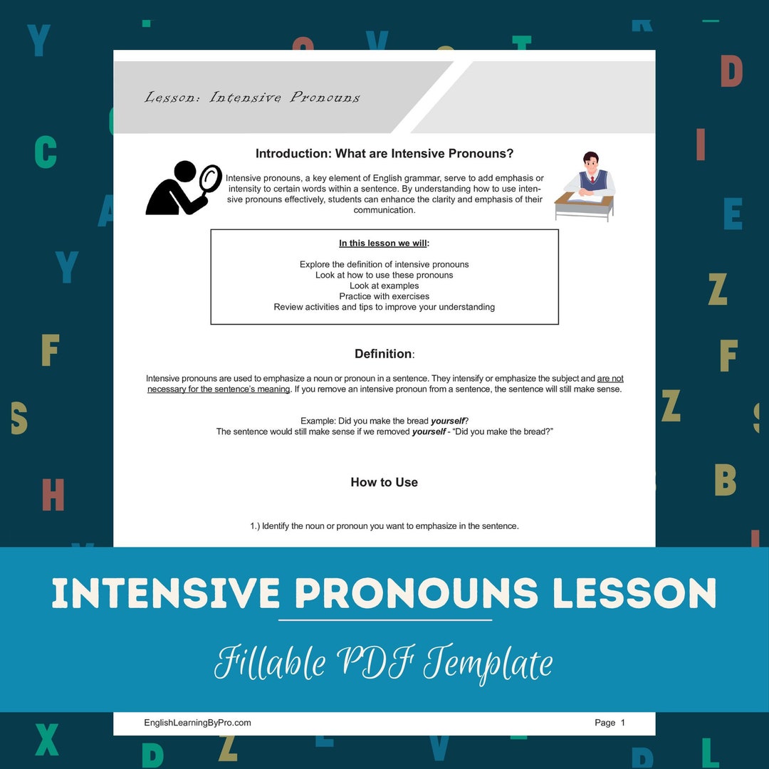 Intensive Pronouns Lesson: Introduction + 3 Worksheets (editable ...