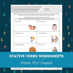 Stative Verbs Worksheets Bundle for English Learners and English ...