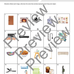 Living Room Vocabulary Naming Worksheet for English Learners and ...