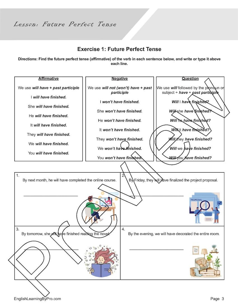 Future Perfect Tense Verb Lesson: Introduction + 3 Worksheets (editable ...