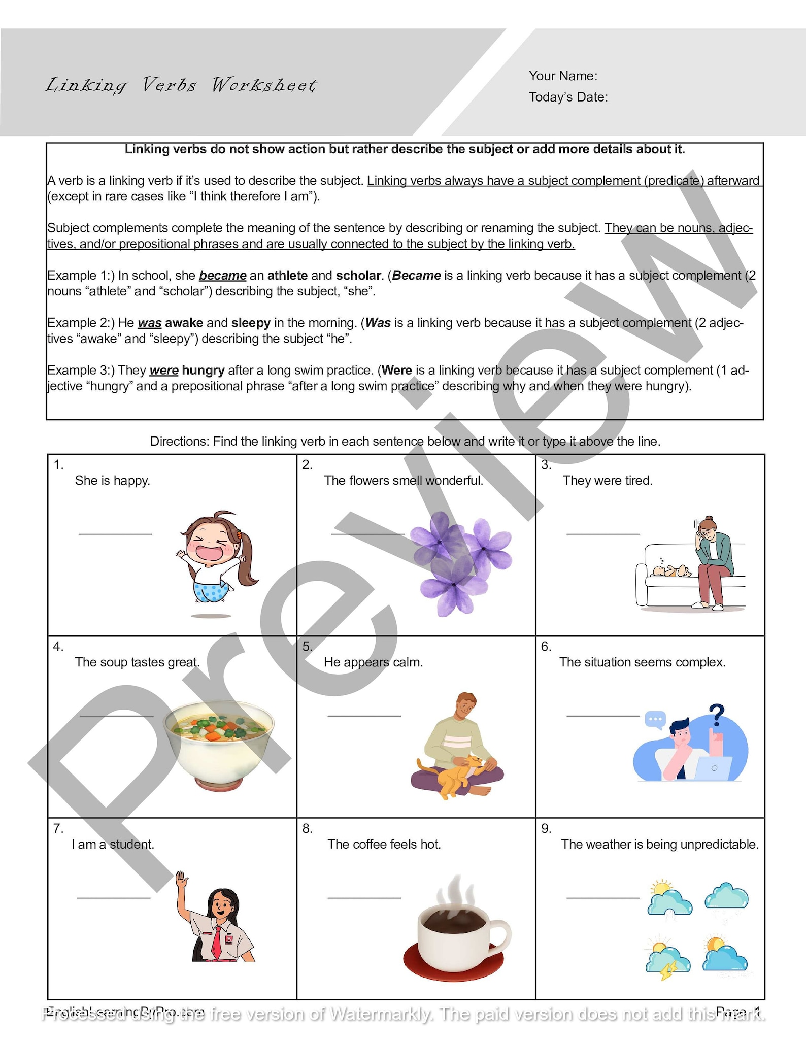 Linking Verbs Worksheets Bundle for English Learners and English ...