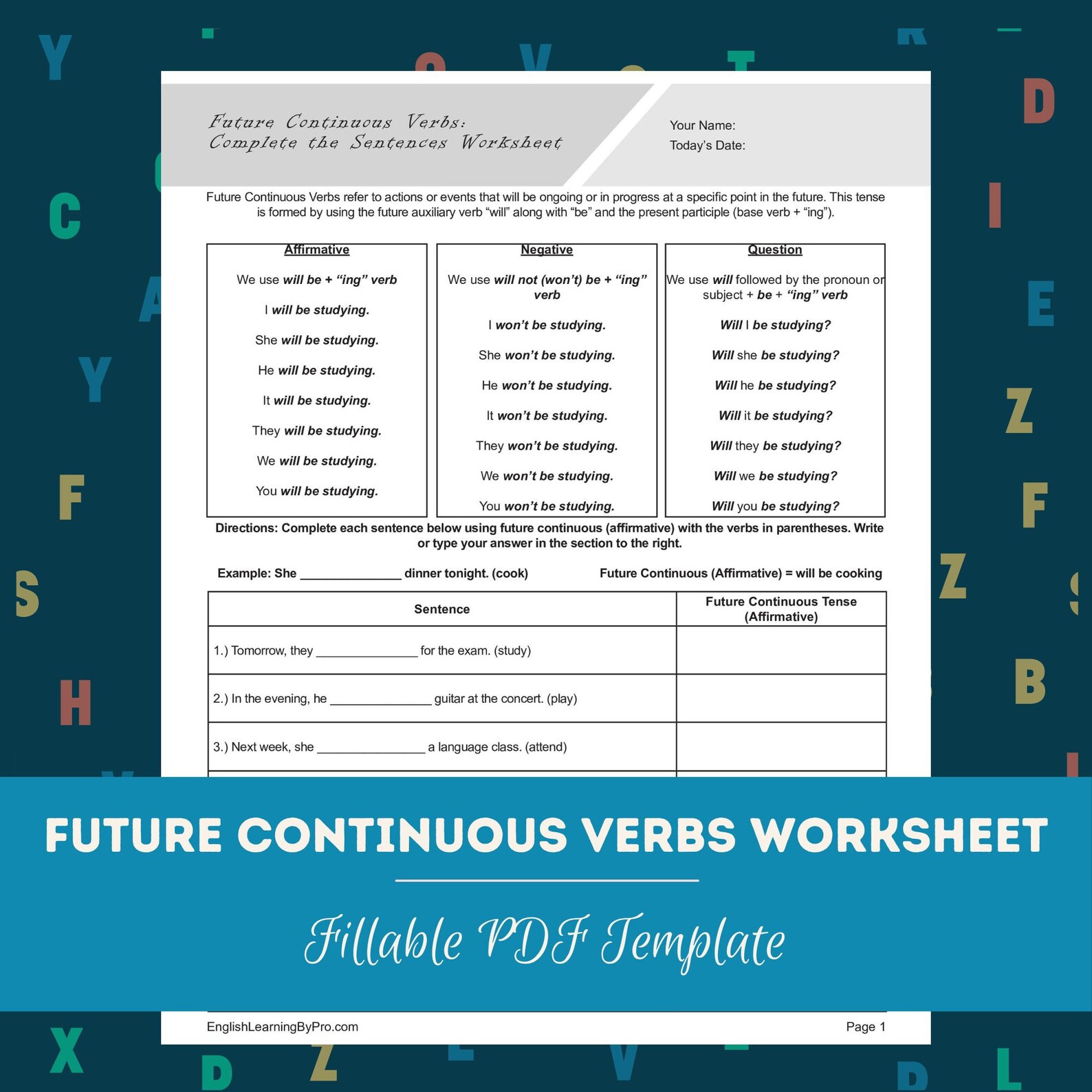 Future Continuous Verbs Worksheets Bundle for English Learners and ...
