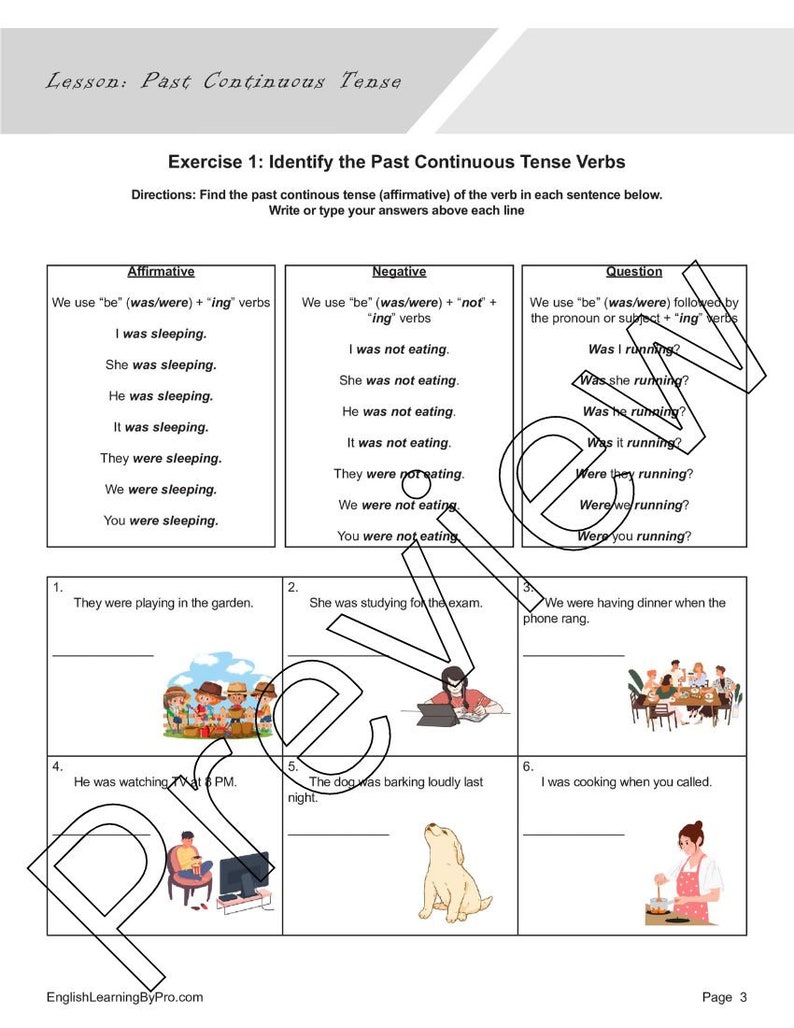 Past Continuous Tense Verbs Lesson: Introduction + 3 Worksheets ...