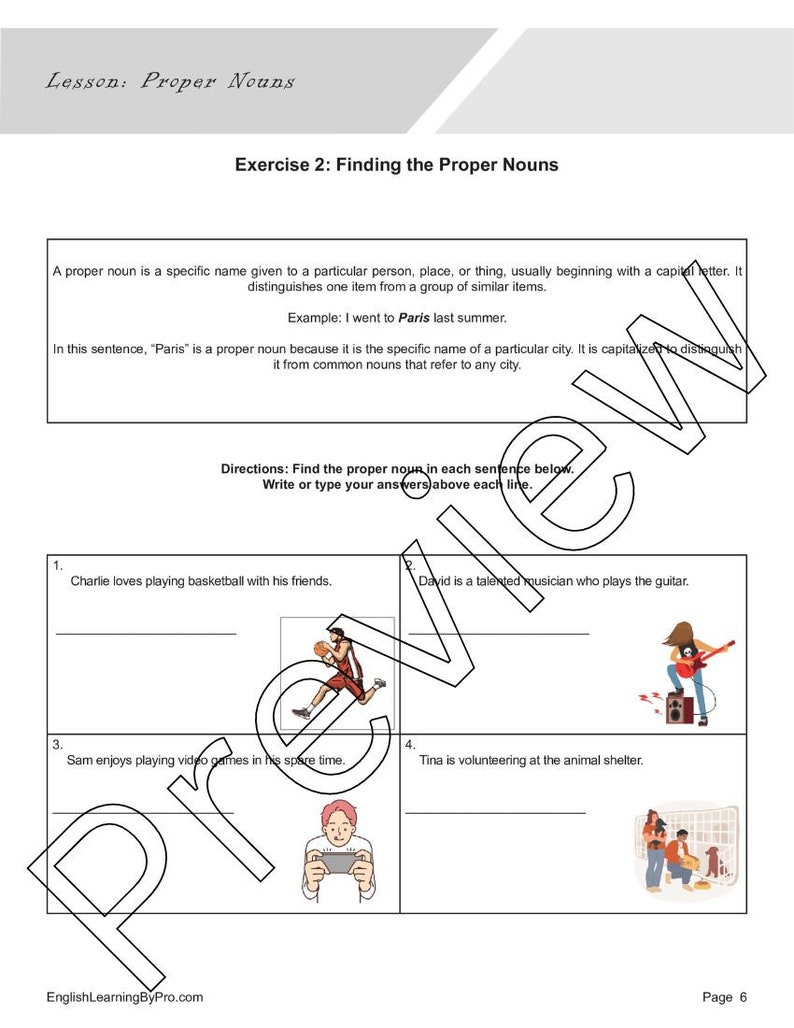 Proper Nouns Lesson: Introduction + 4 Worksheets (editable, Fillable ...
