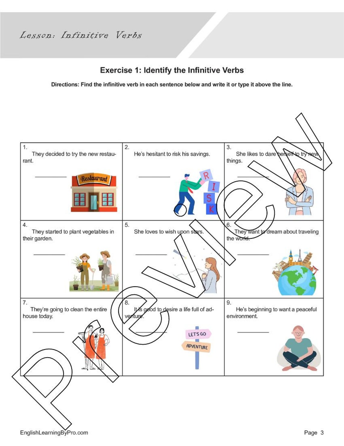 Infinitive Verbs Lesson: Introduction + 4 Worksheets (editable ...