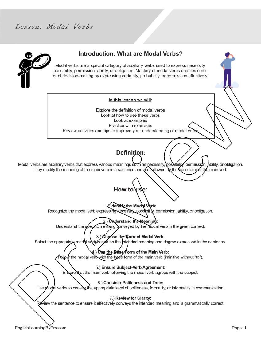 Modal Verbs Lesson: Introduction + 5 Worksheets (editable, Fillable ...