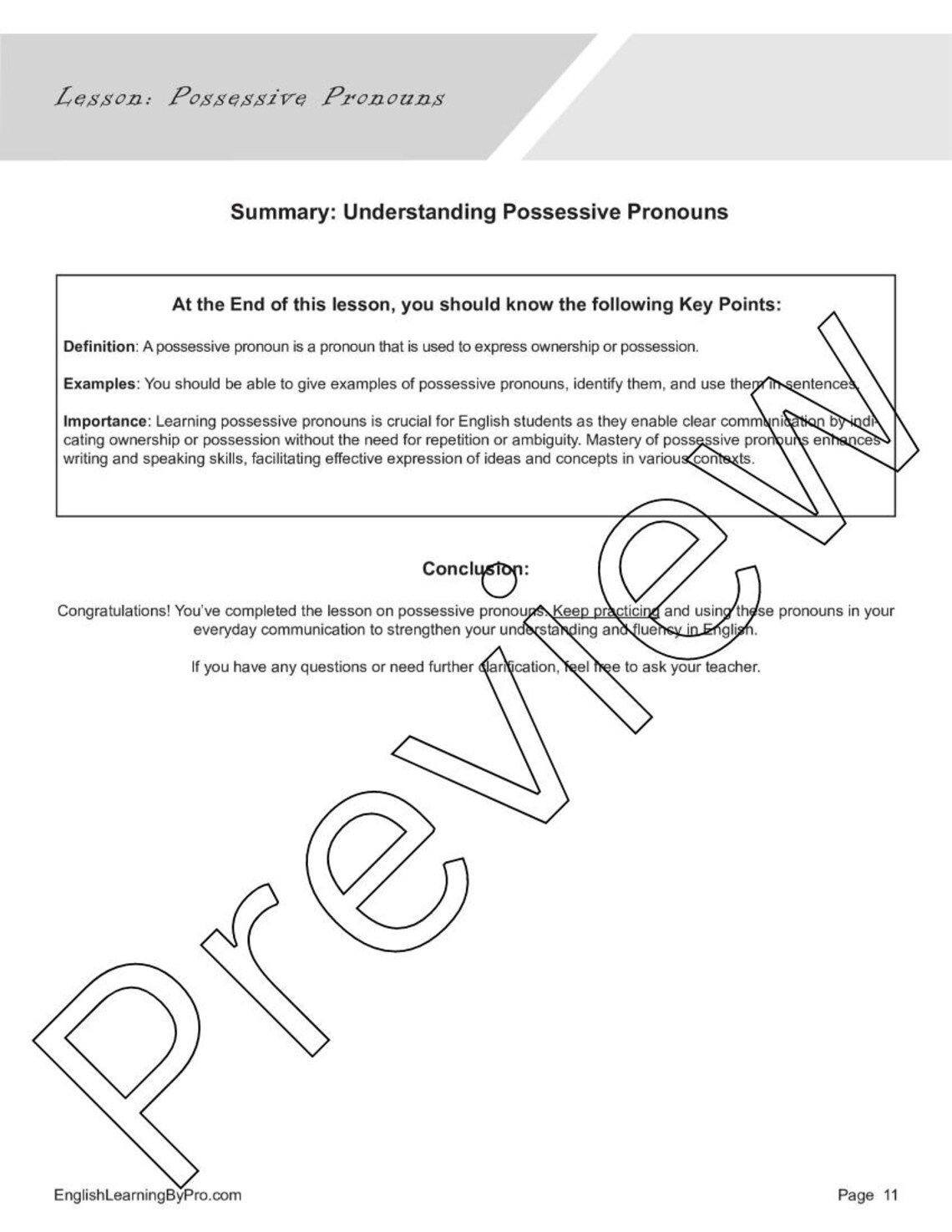 Possessive Pronouns Lesson: Introduction + 3 Worksheets (editable ...