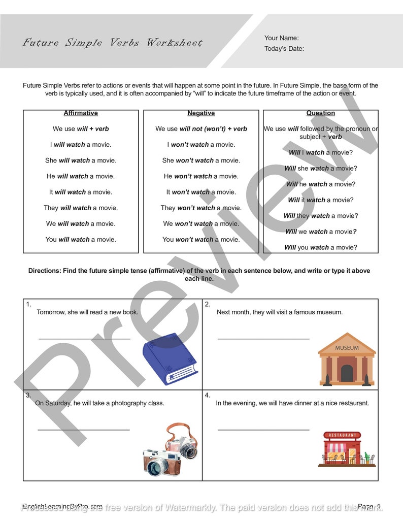 Future Simple Verbs Worksheets Bundle for English Learners and English ...