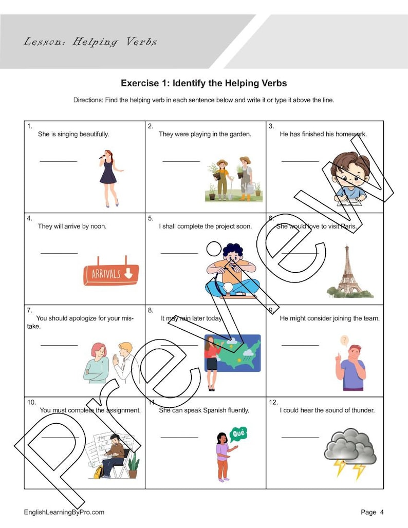 Helping Verbs Lesson: Introduction + 4 Worksheets (editable, Fillable ...