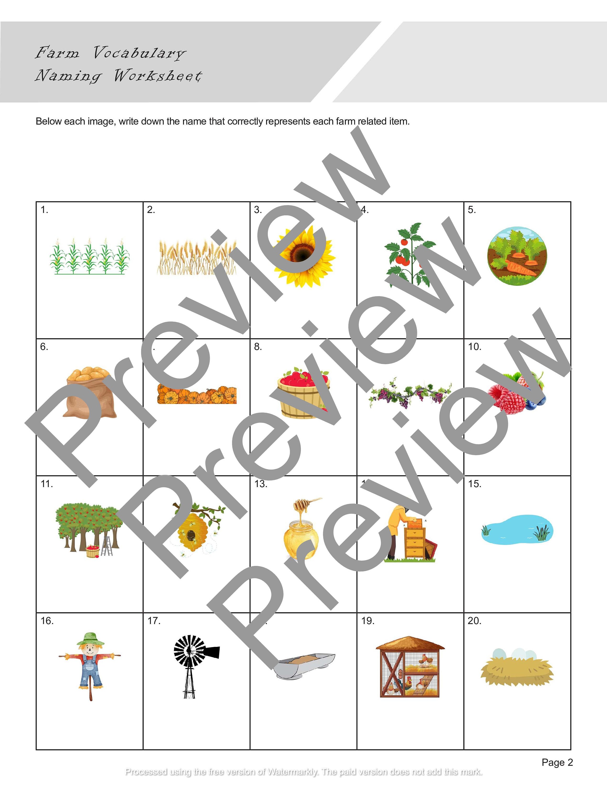 Farm Vocabulary Naming Worksheet for English Learners and English ...