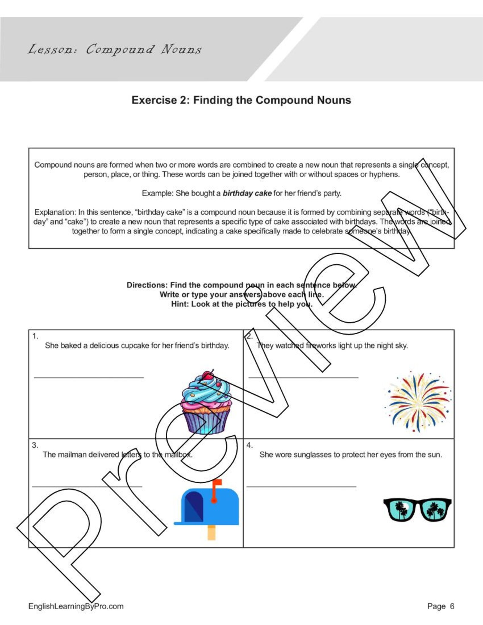 Compound Nouns Lesson: Introduction + 4 Worksheets (editable, Fillable ...
