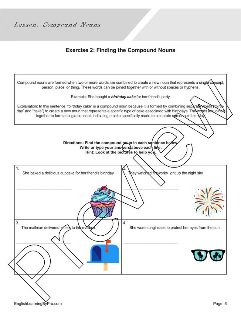 Compound Nouns Lesson: Introduction + 4 Worksheets (editable, Fillable ...