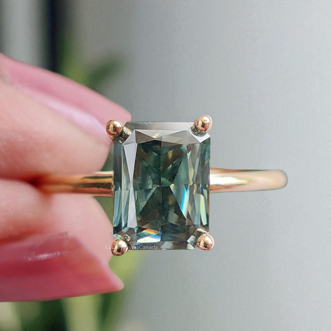 1.65 CT Green Color Radiant Cut Moissanite Ring Engagement Ring Vintage ...