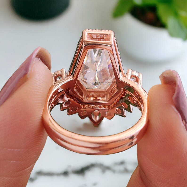 5.00 CT Coffin Cut Engagement Ring Set in Solid Rose 10k/14k/18k Gold ...