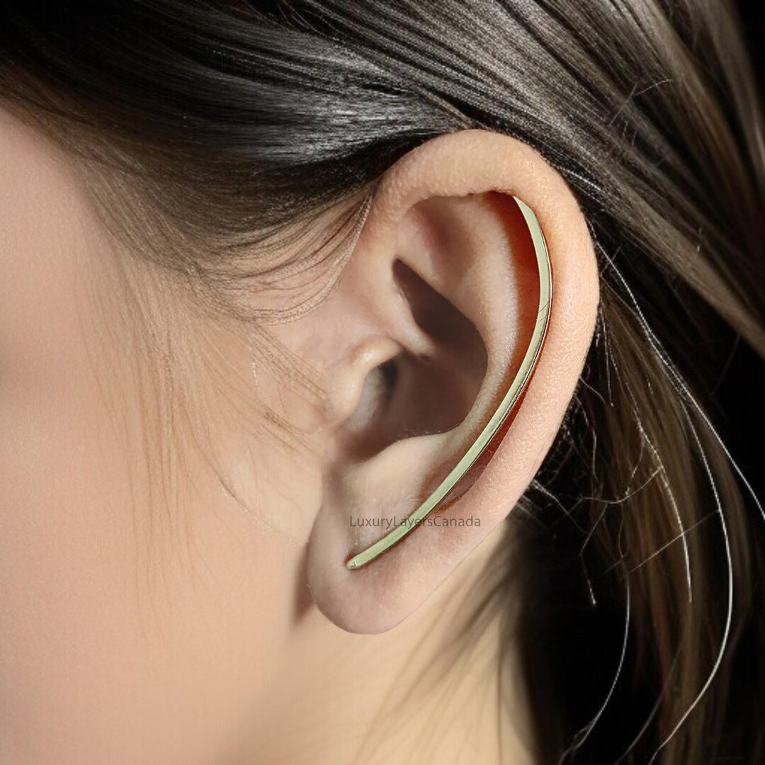 50 Mm Dainty Long Ear Climbers Ear Crawler Bar Ear Climber Silver Sweep ...