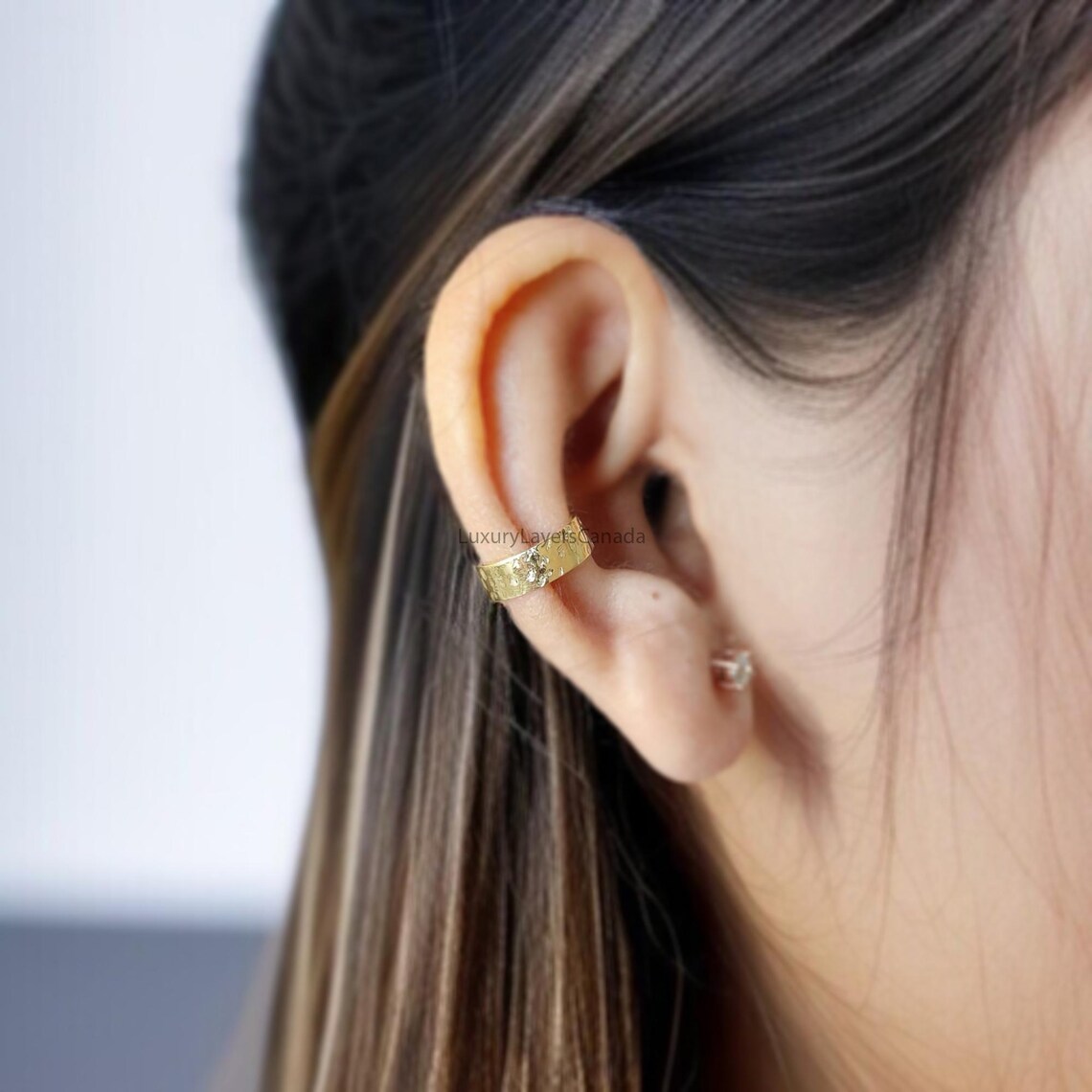 Dainty Single Band Ear Cuff Earring Hammered Sterling Silver Ear Cuff ...