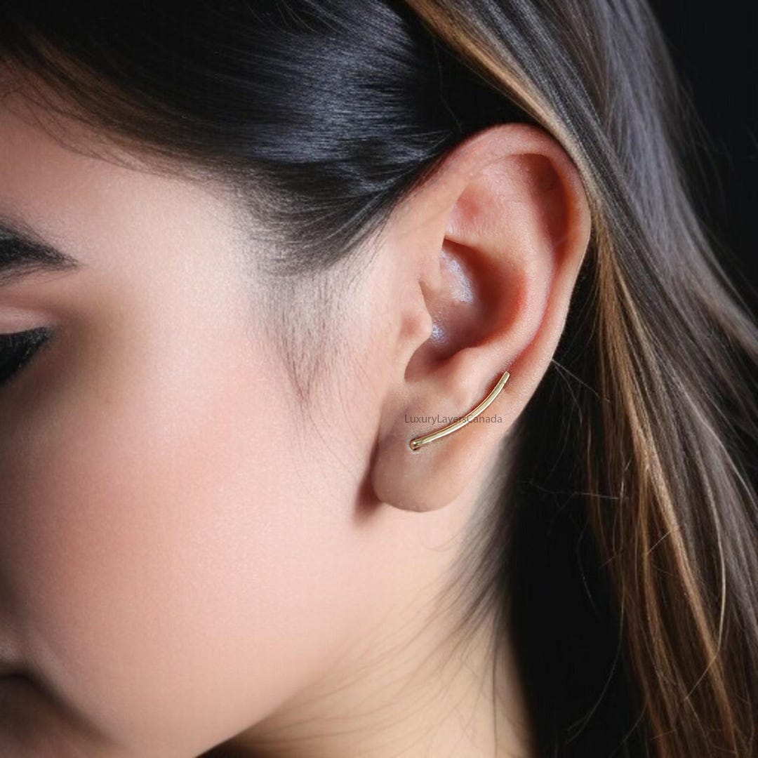 20 Mm Dainty Long Ear Climbers Ear Climber Silver Sweep Ear Gold Cuff ...
