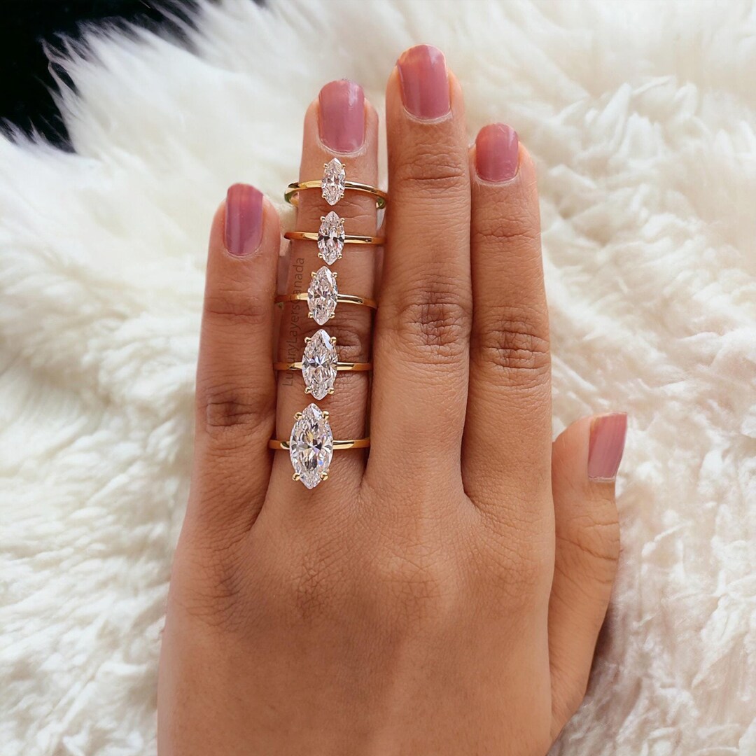 Marquise Engagement Ring, CZ Diamond Solitaire Ring, Sterling Silver ...