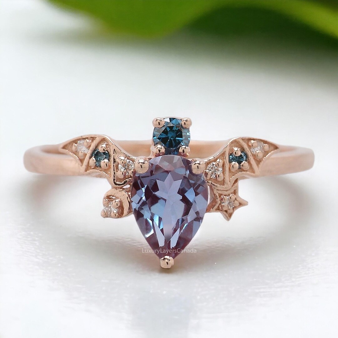 Vintage Pear Alexandrite Engagement Ring 0.78 CT Pear Shaped Proposal ...