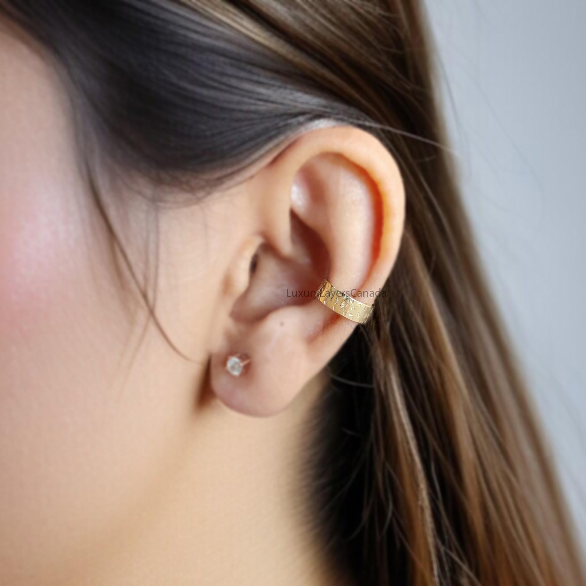 Dainty Single Band Ear Cuff Earring Hammered Sterling Silver Ear Cuff ...