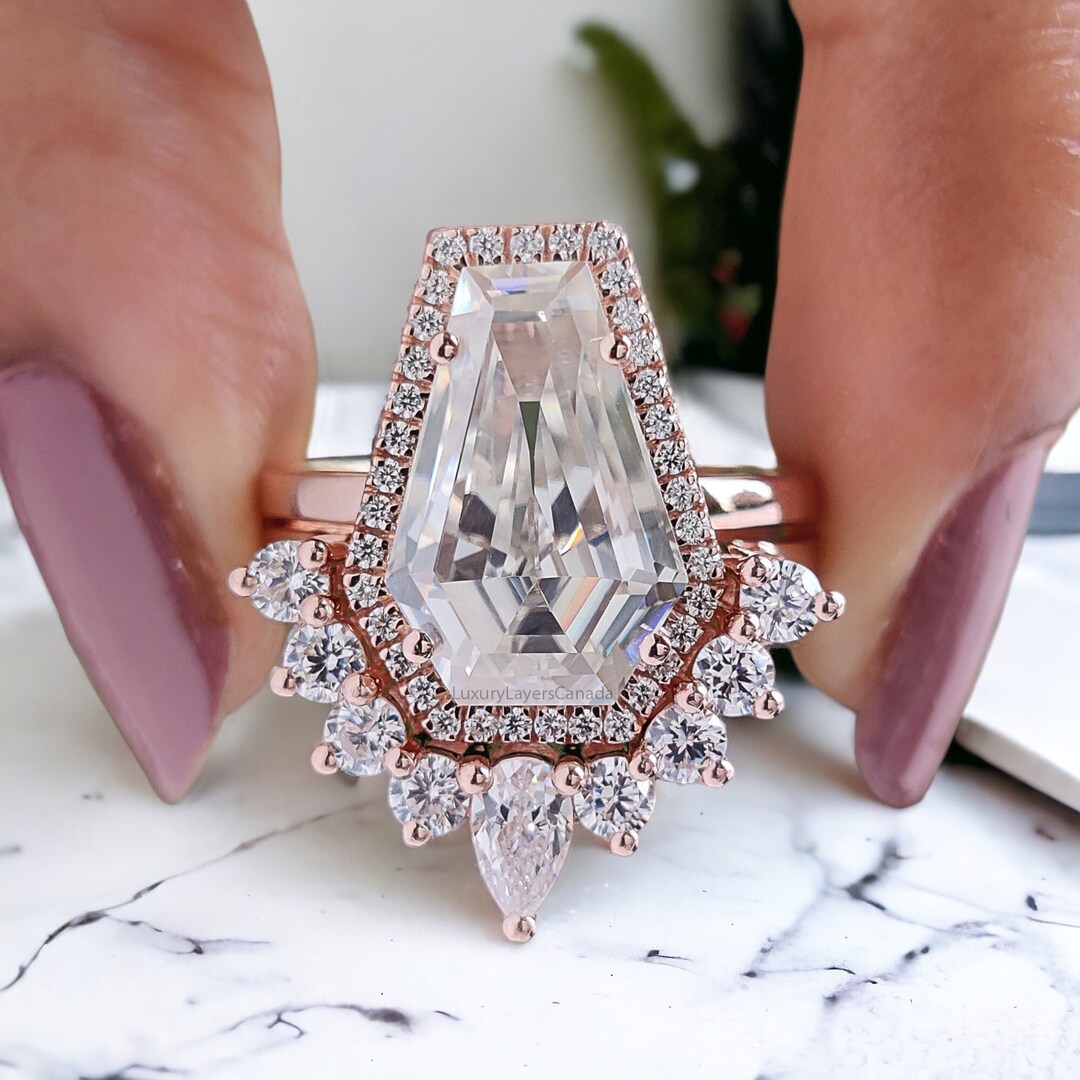 5.00 CT Coffin Cut Engagement Ring Set in Solid Rose 10k/14k/18k Gold ...