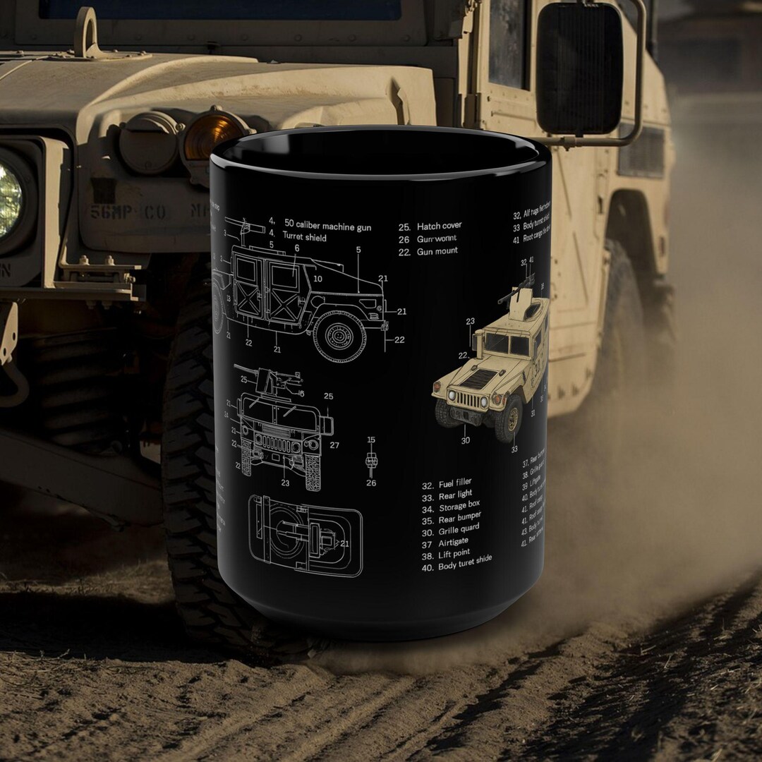 Military Humvee Blueprint Mug, 15oz Coffee Cup Featuring Humvee Specs ...