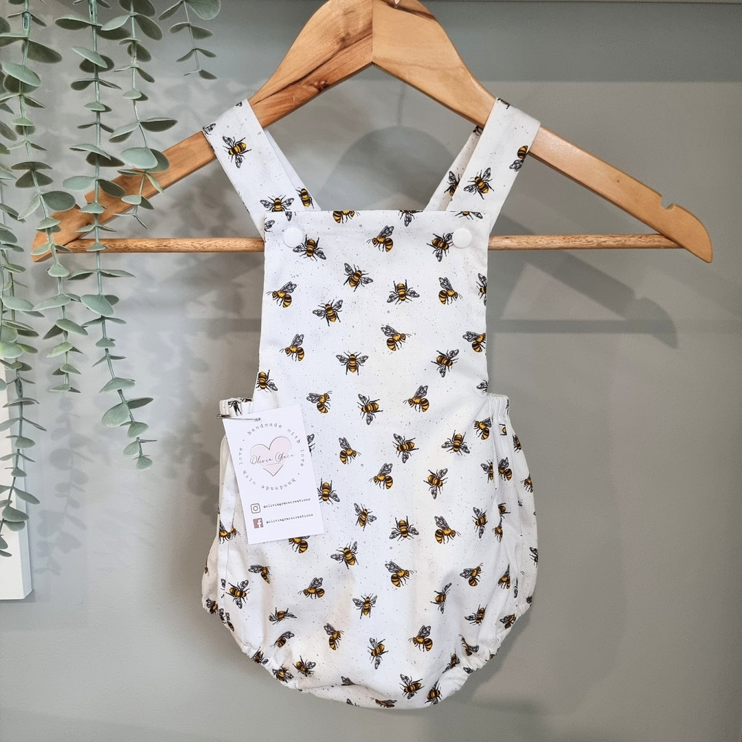 Handmade Baby Overall Romper, Honey Bees Romper, Bee Baby Romper ...