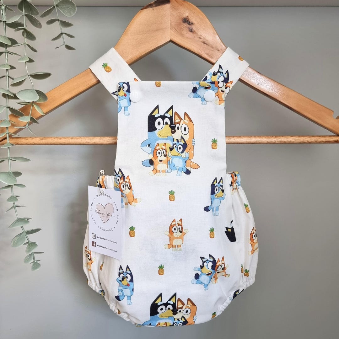 Handmade Bluey Baby Overall Romper, Bluey Baby Romper, Bluey Romper ...