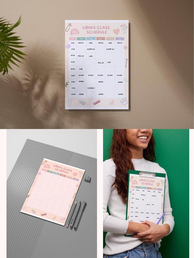 Weekly Editable Schedule. Printable Class Schedule. Poster Size. Girly ...