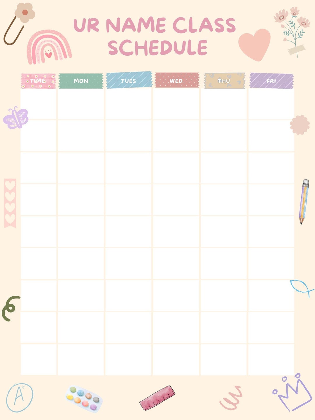 Weekly Editable Schedule. Printable Class Schedule. Poster Size. Girly ...