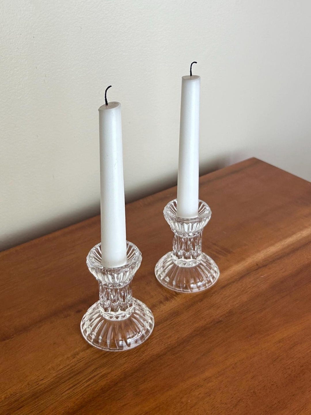 Pair of Short Glass Candlestick Holders - Etsy