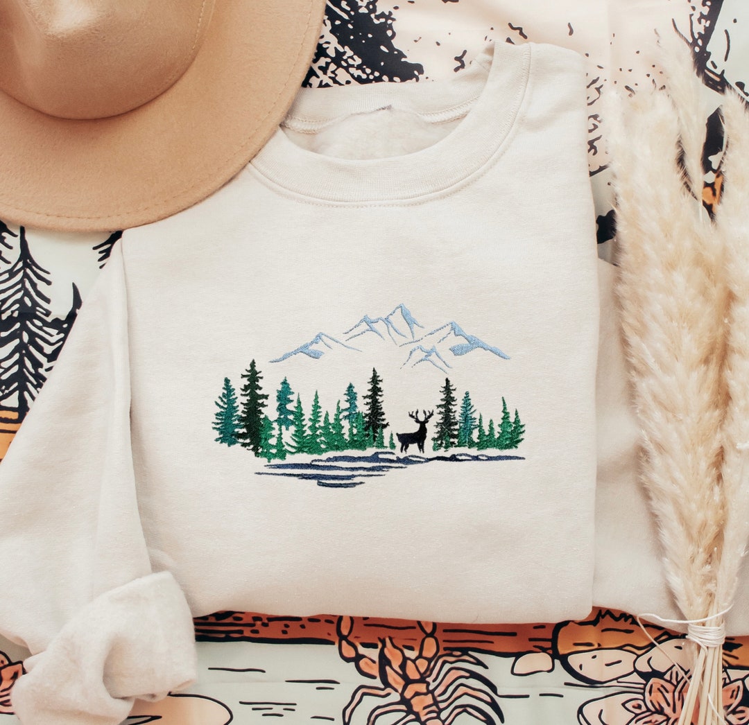Forest National Park Embroidered Sweatshirt, Embroidered Forest ...