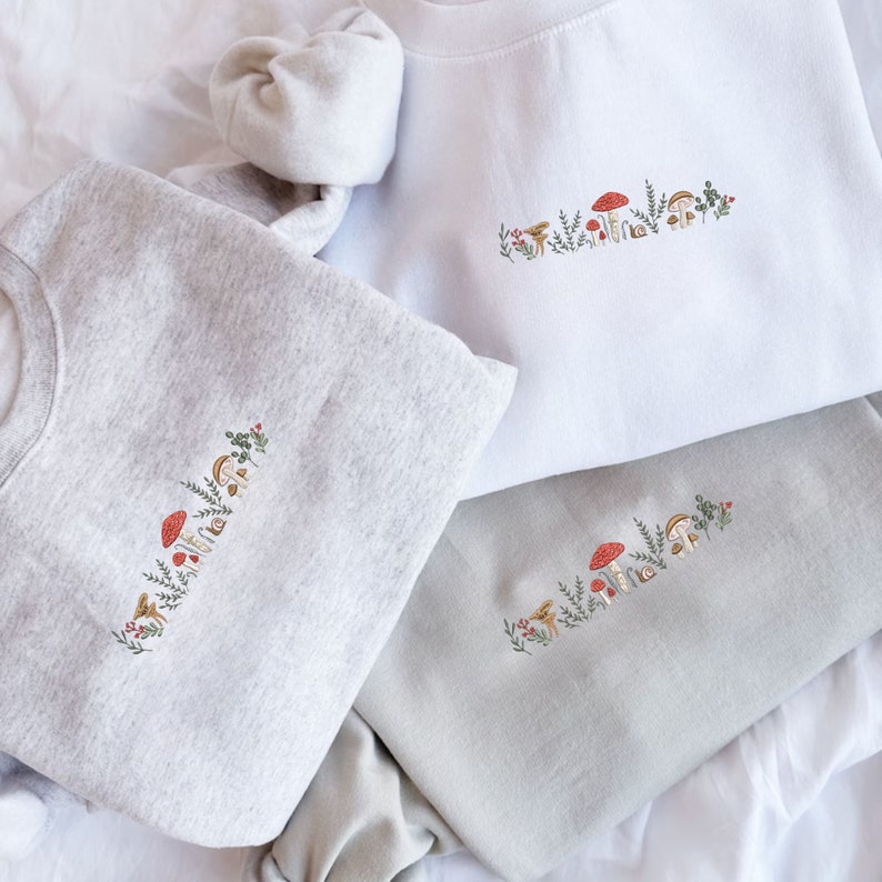 Embroidered Mushroom Sweatshirt | Botany Embroidered Sweatshirt ...