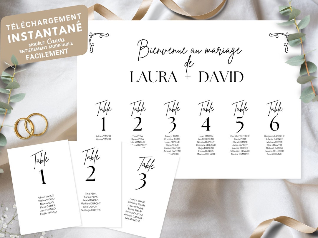 Black and White Seating Chart and Table Card Set - A2 and A5 Digital ...