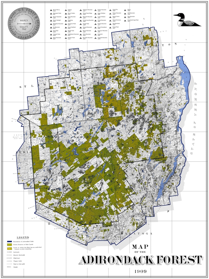 Adirondack Park 46 Peaks Map Poster 1909 - Etsy
