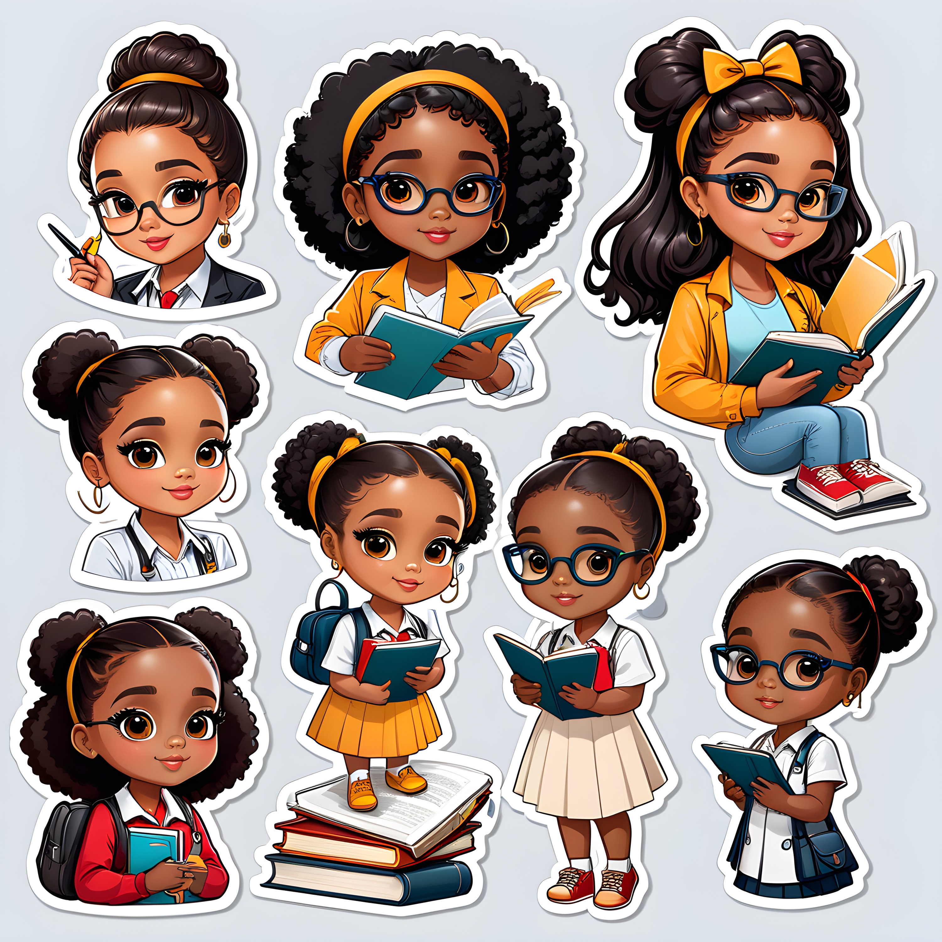 Brown Girl Digital Printable Stickers - Etsy