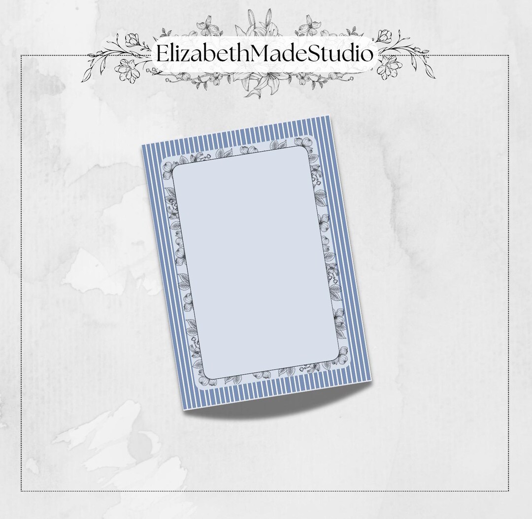 Blue Stripe Floral Note Card Printable | Blank Thank You Card | Minimal ...