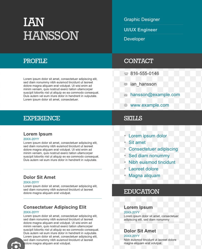 Premium Color Block Resume Template - Etsy